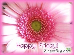 Happy Friday Pink Flower Glitter Graphic, Greeting, Comment, Meme or GIF