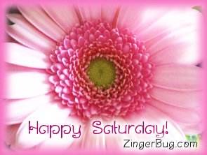 Happy Saturday Pink Flower Glitter Graphic, Greeting, Comment, Meme or GIF