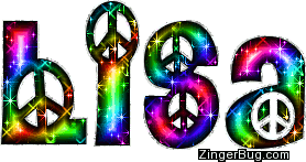 Lisa Rainbow Peace Sign Glitter Name Glitter Graphic, Greeting, Comment ...