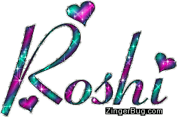 Roshi Pink And Green Glitter Name With Hearts Glitter Graphic, Greeting ...
