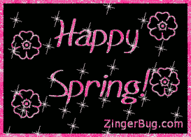 Happy Spring Pink Stars Glitter Graphic, Greeting, Comment, Meme or GIF